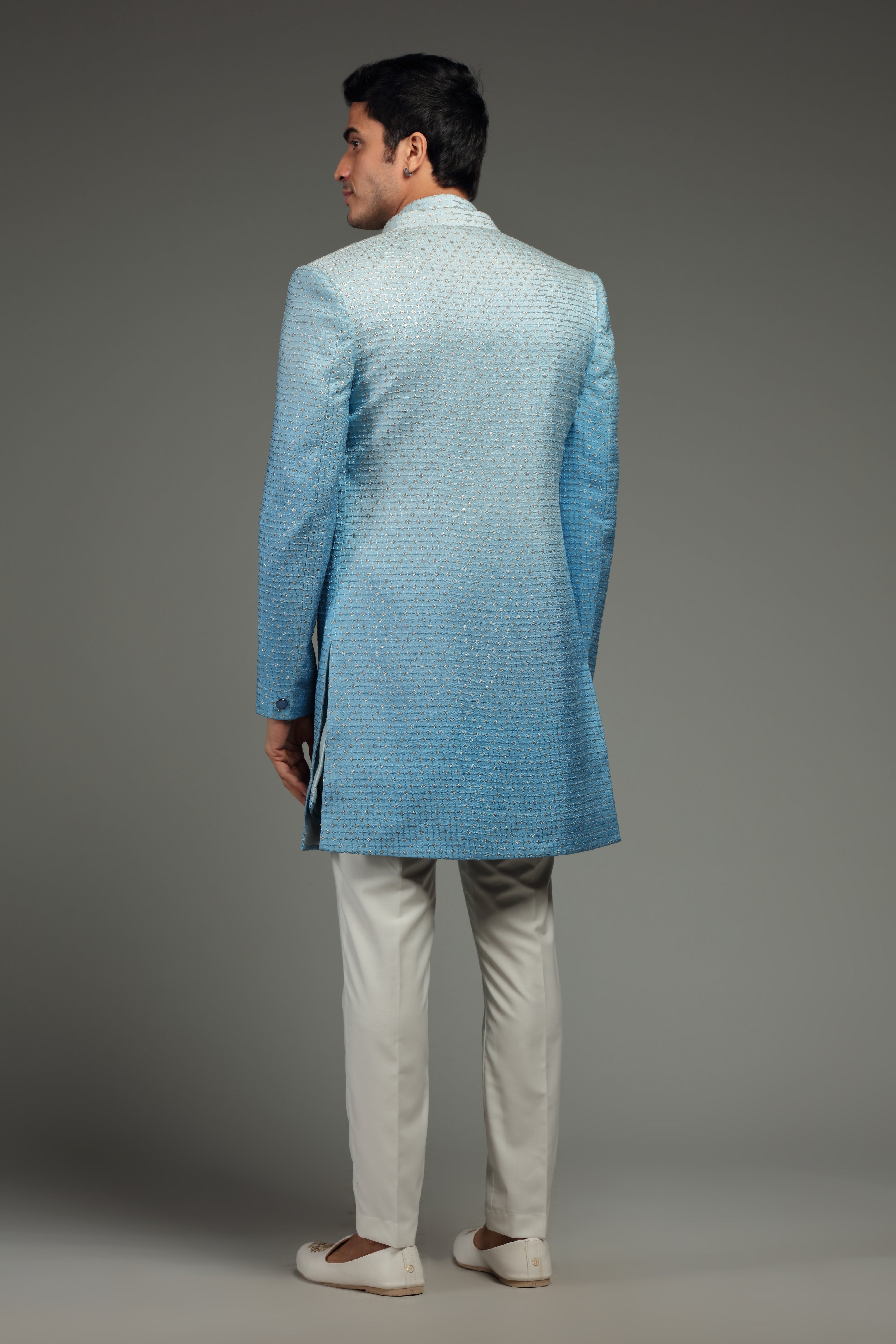 Buy Dark Blue Ombre Jacket Set With Resham & Sequin | Shreeman