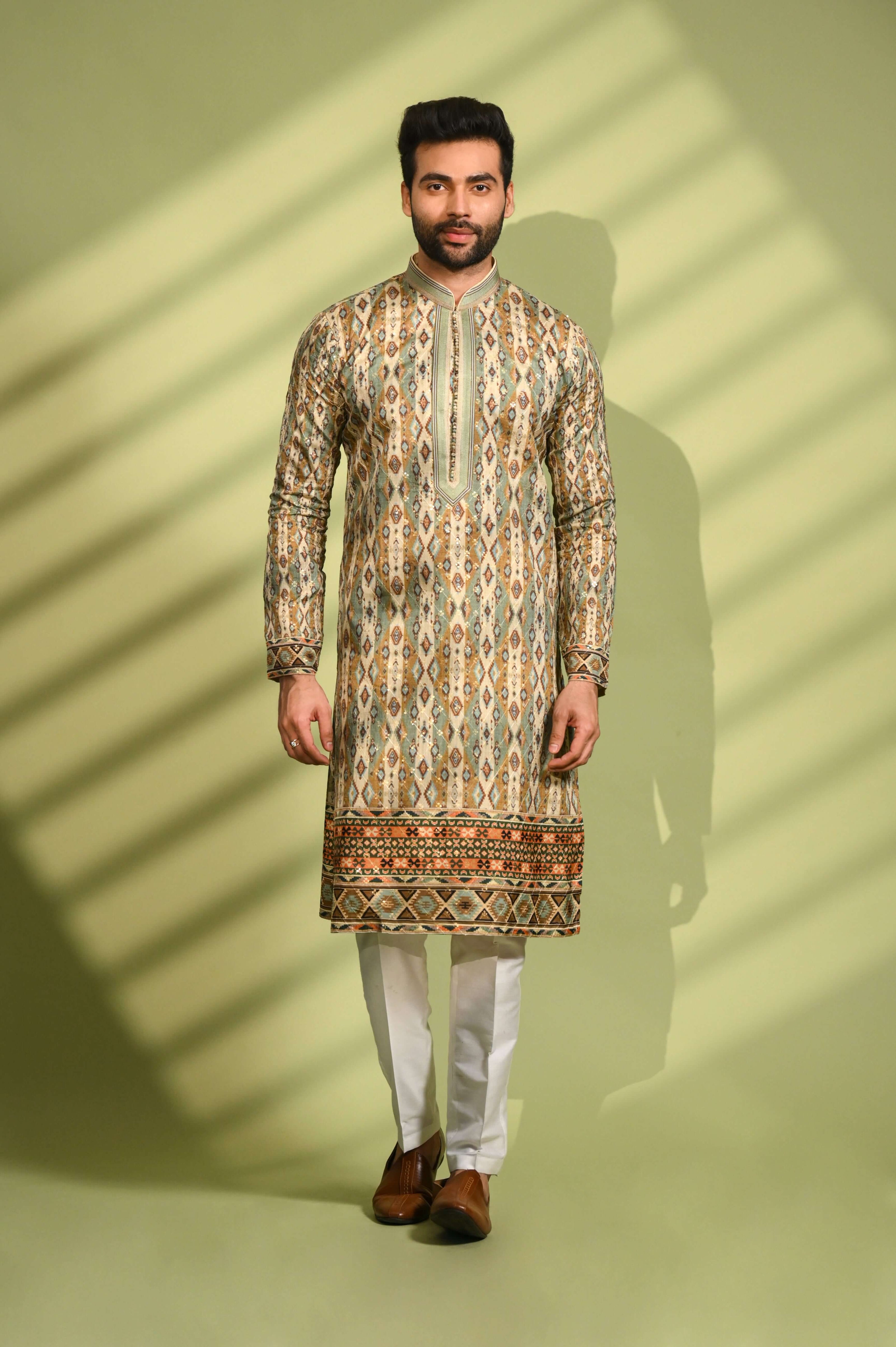 Beige Kurta Set with Digital Print | Shreeman