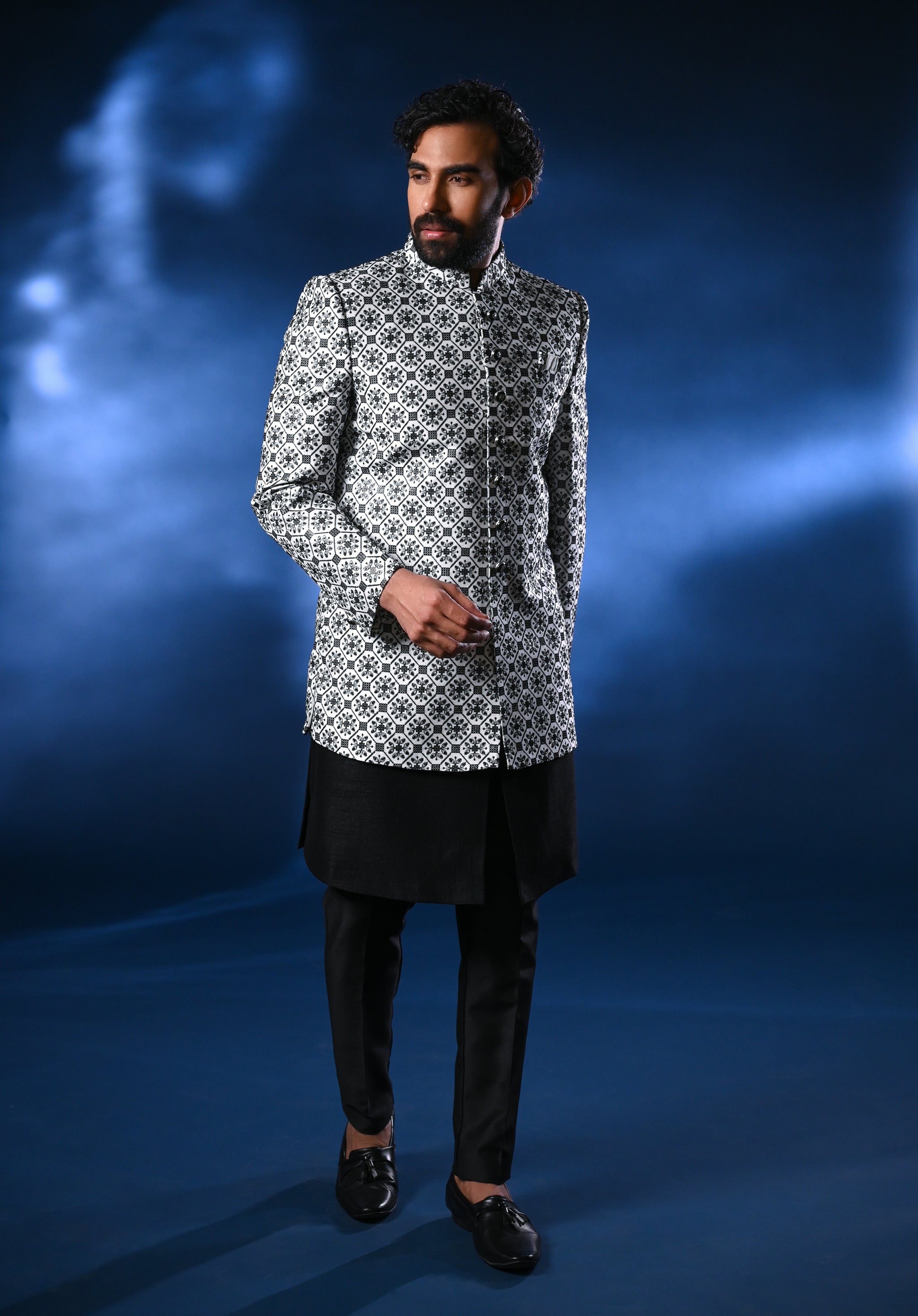 Buy Ivory Silk Ensemble Indowestern with Seroski Work | Shreeman