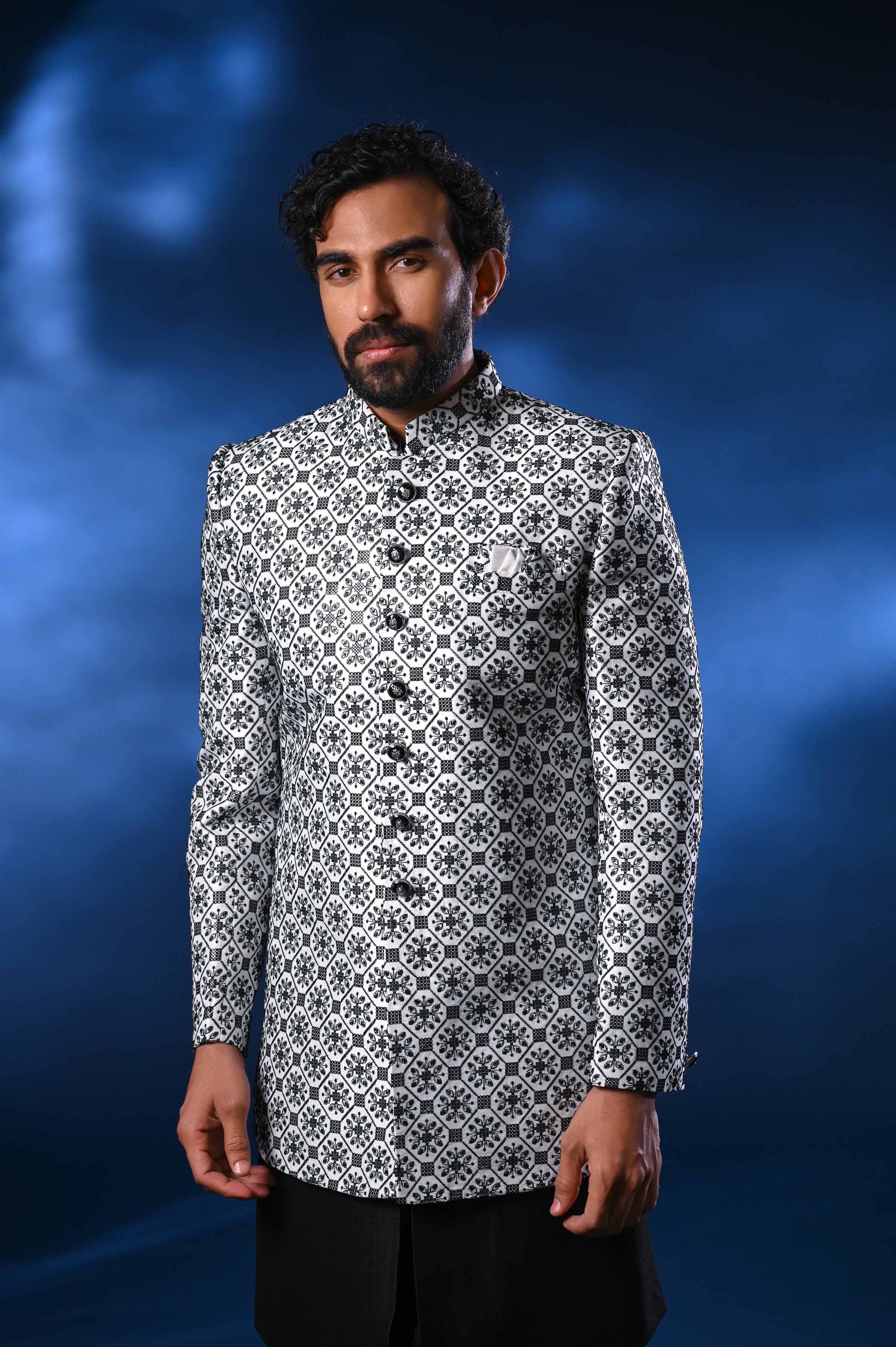 Buy Ivory Silk Ensemble Indowestern with Seroski Work | Shreeman