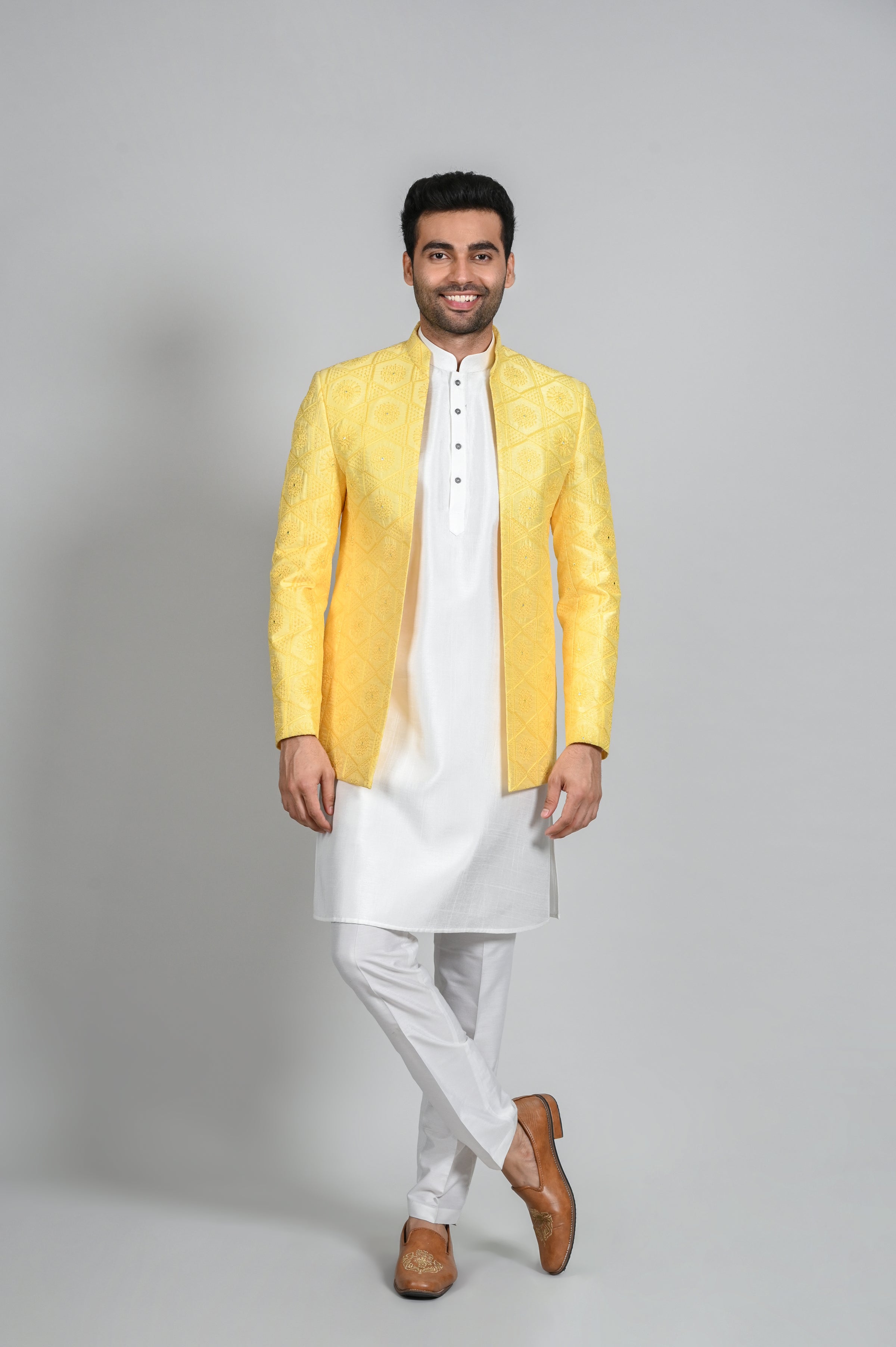 Buy Yellow Jodhpuri Set with Lakhnavi Embroidery | Shreeman