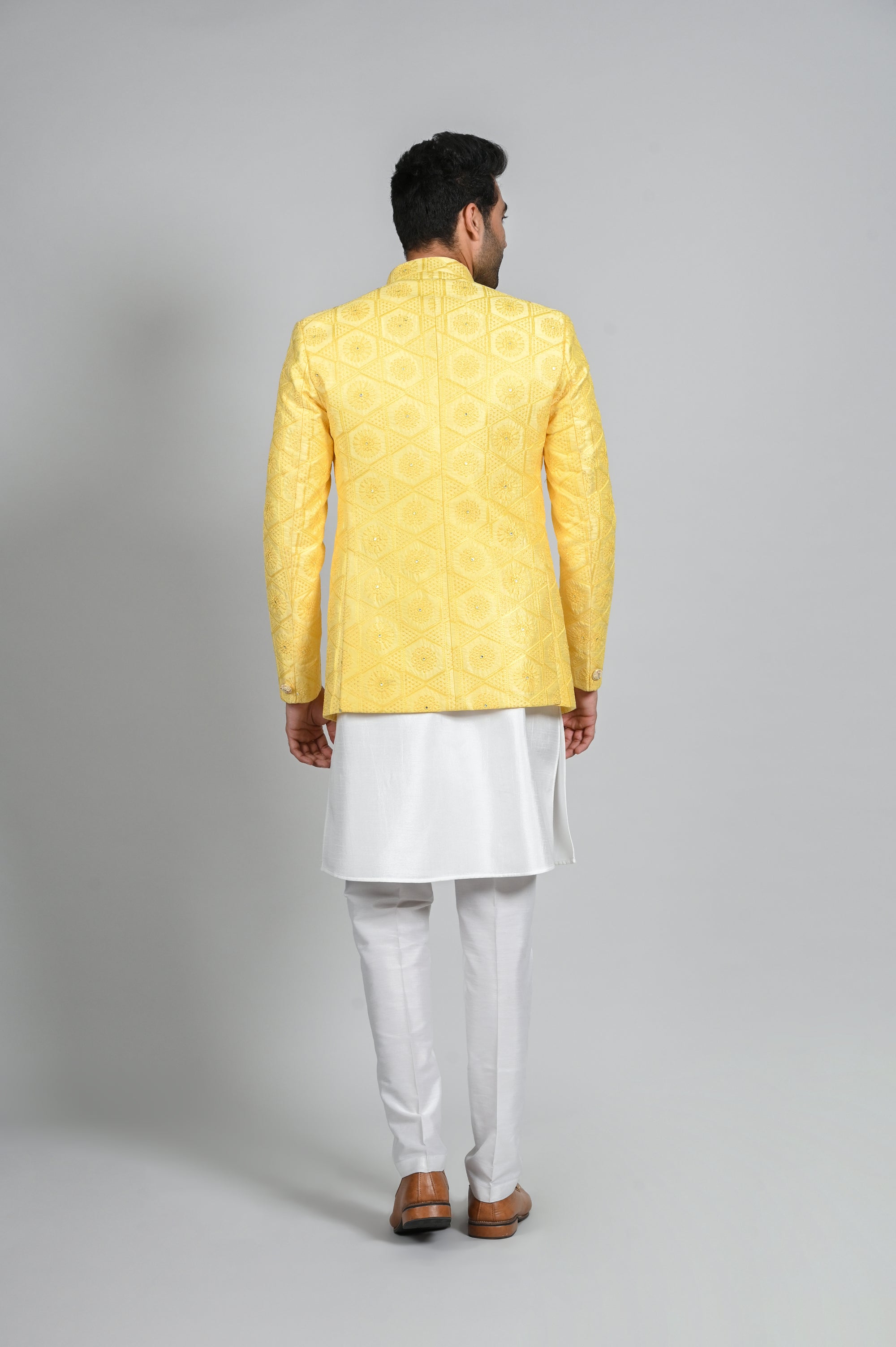 Buy Yellow Jodhpuri Set with Lakhnavi Embroidery | Shreeman