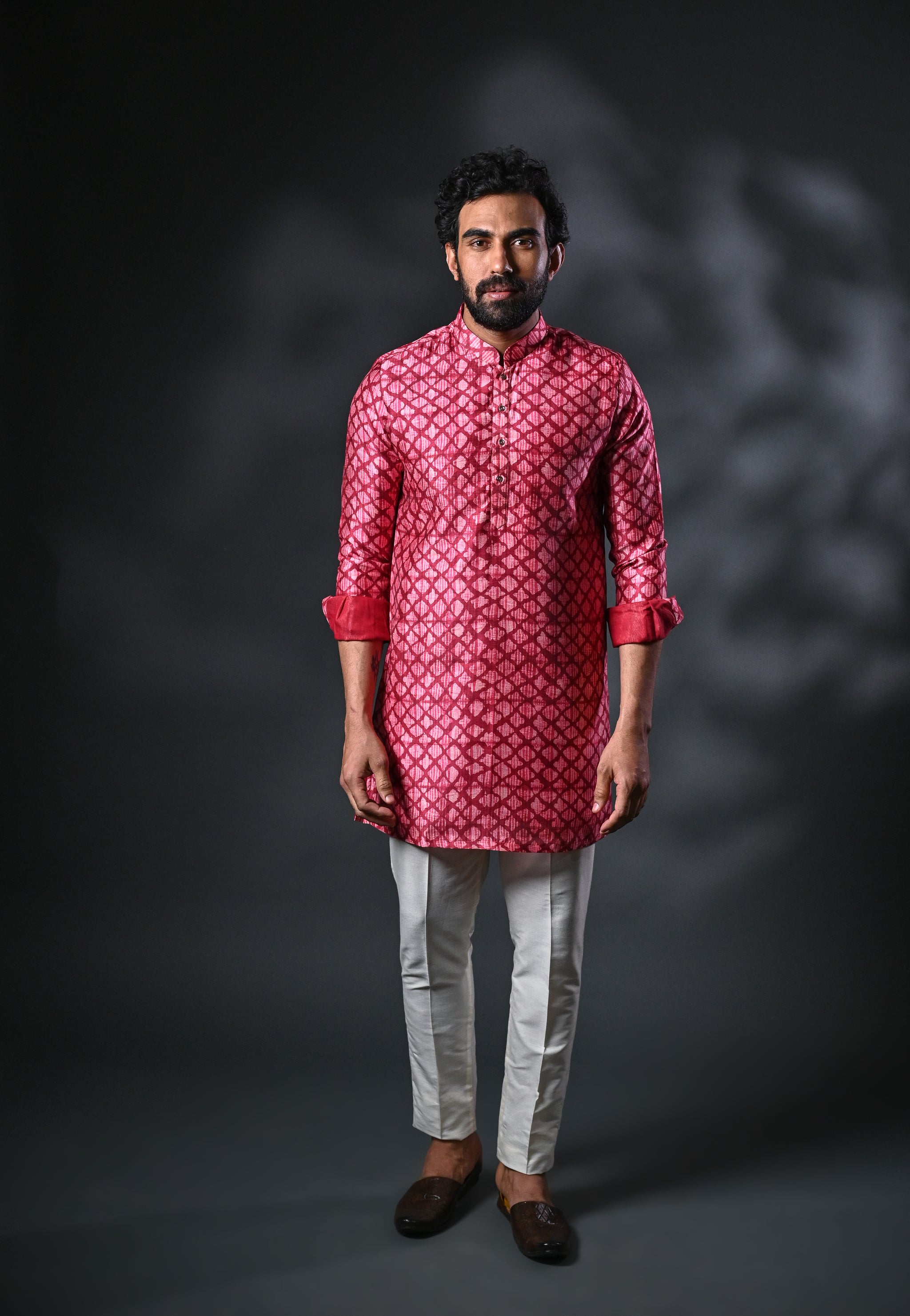 Buy Designer Pink Pure Silk Tye Dye Kurta With Pant Online
